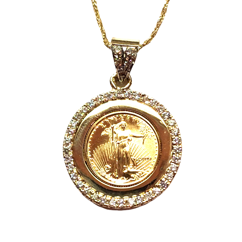 American Liberty Gold Coin 1/10 OZ. Diamond Pendant - Ryu's Jewelry